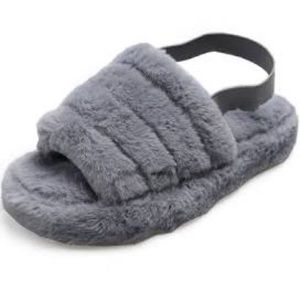 Shoes | Women Gray Fluffy Slippers | Poshmark